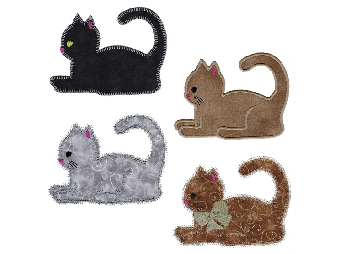 Studio Cat Pouncing Appliqué Embroidery Design Set. Instant Download ...