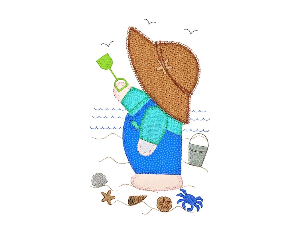 Beach Overall Sam Applique Machine Embroidery Design. Instant Download ...