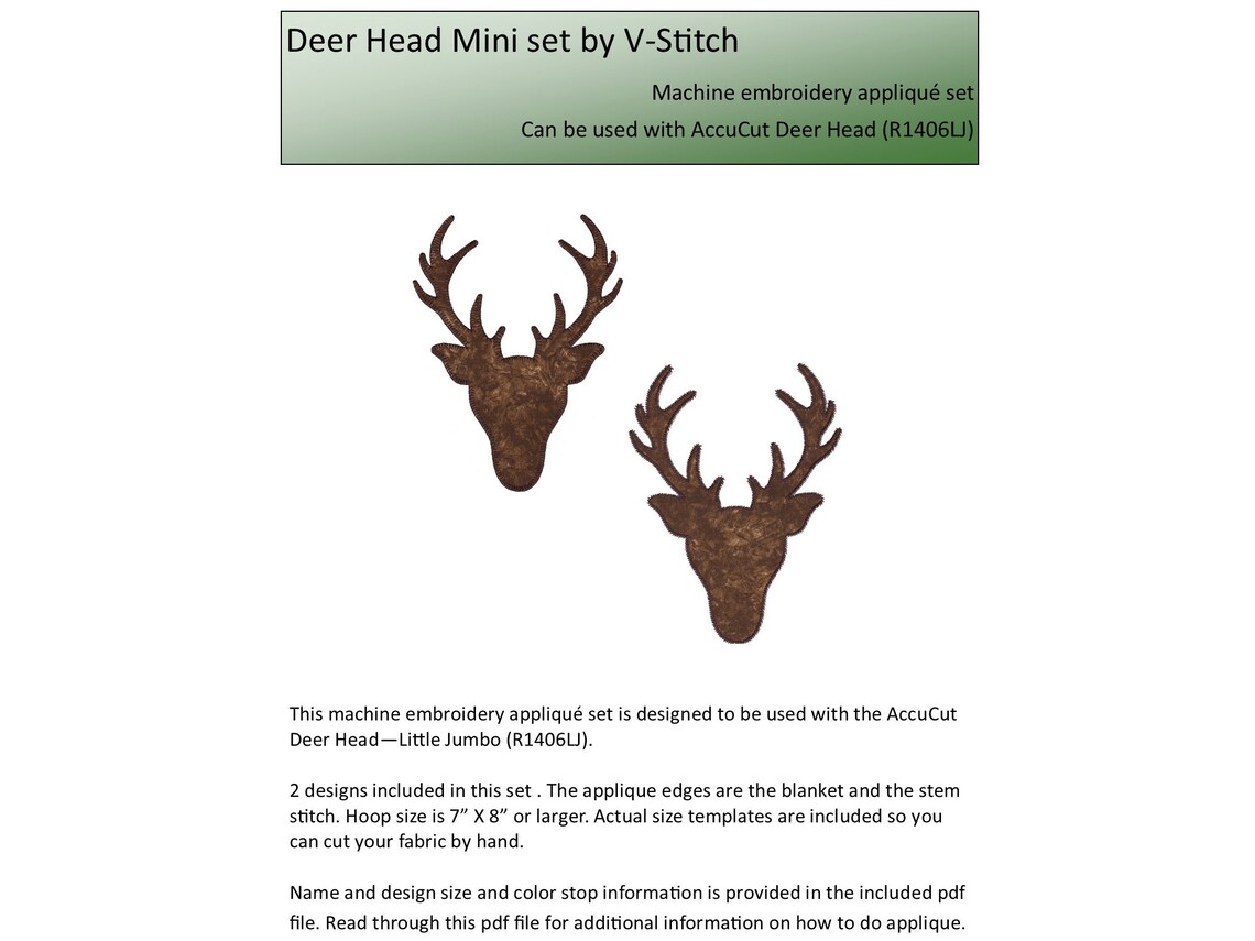 Accucut Deer Head Mini Set Appliqué Embroidery Design Set. - Etsy