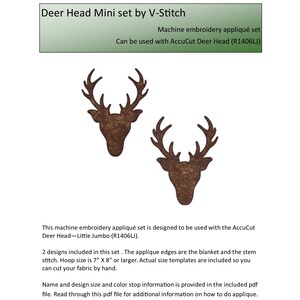 Accucut Deer Head Mini Set Appliqué Embroidery Design Set. Instant Download Available. Hoop Size ...