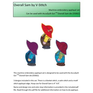 Accuquilt Overall Sam Applique Embroidery Design Set. Instant Download ...