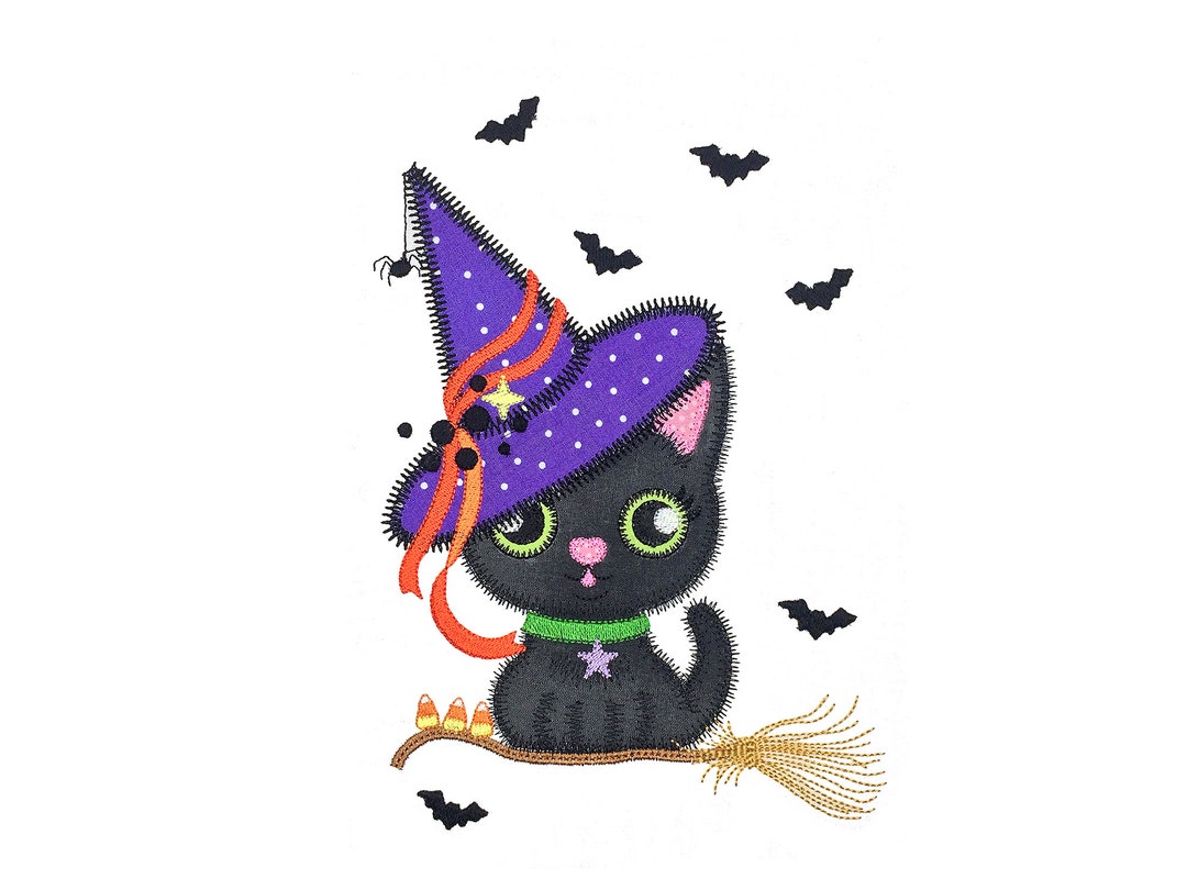 Kitten Witch Applique Design. Instant Download Available. Hoop Size is ...