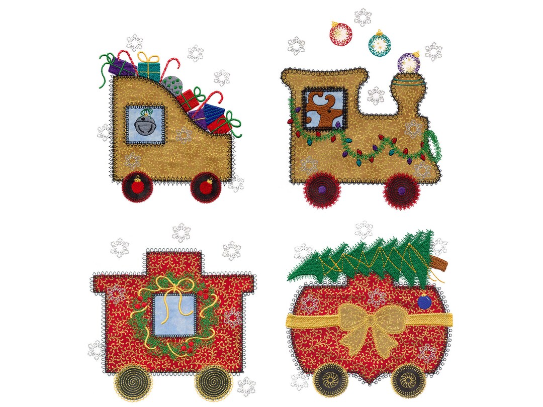 Christmas Train Applique Embroidery Design Set (7x8 Hoop) (digital ...