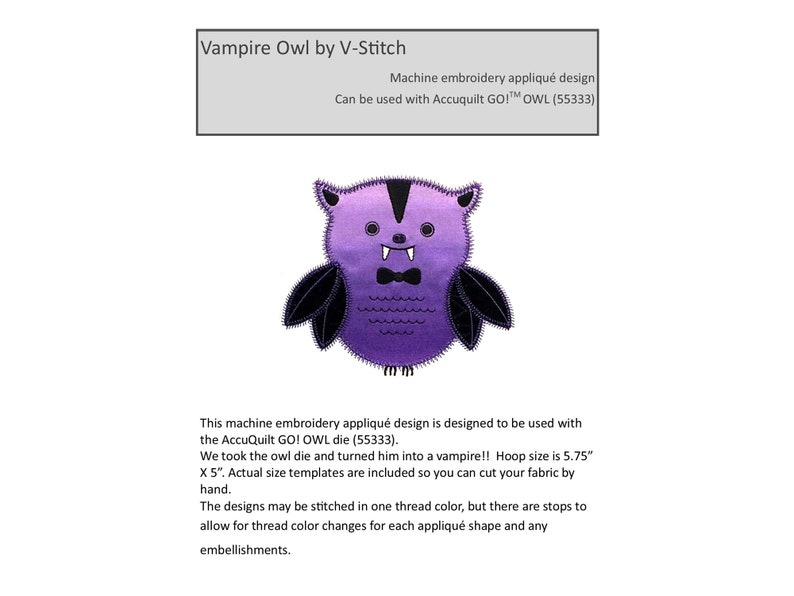 Vampire Owl Applique Design. Instant Download Available. Hoop | Etsy