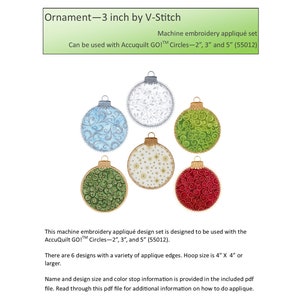Ornaments 3 Inch Appliqué Embroidery Design Set. Instant Download ...