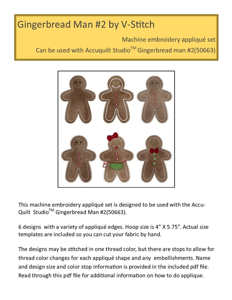 Studio Gingerbread Man 2 Appliqué Embroidery Design Set. | Etsy