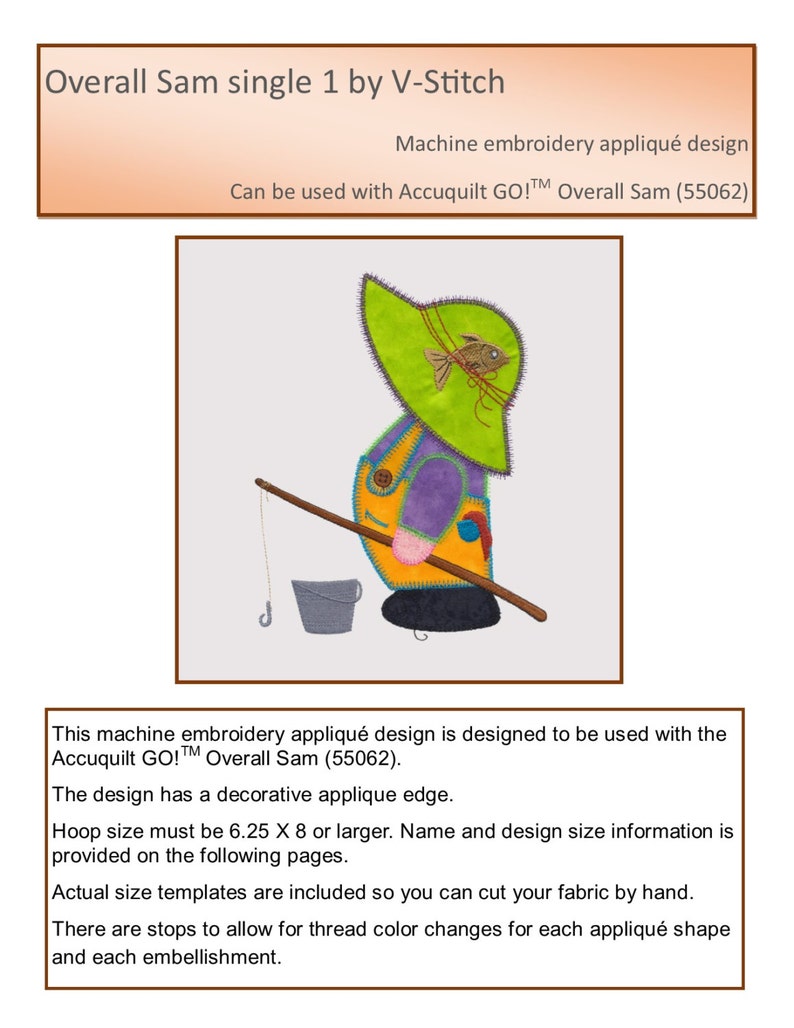 AccuQuilt Overall Sam single 1 applique embroidery design. | Etsy