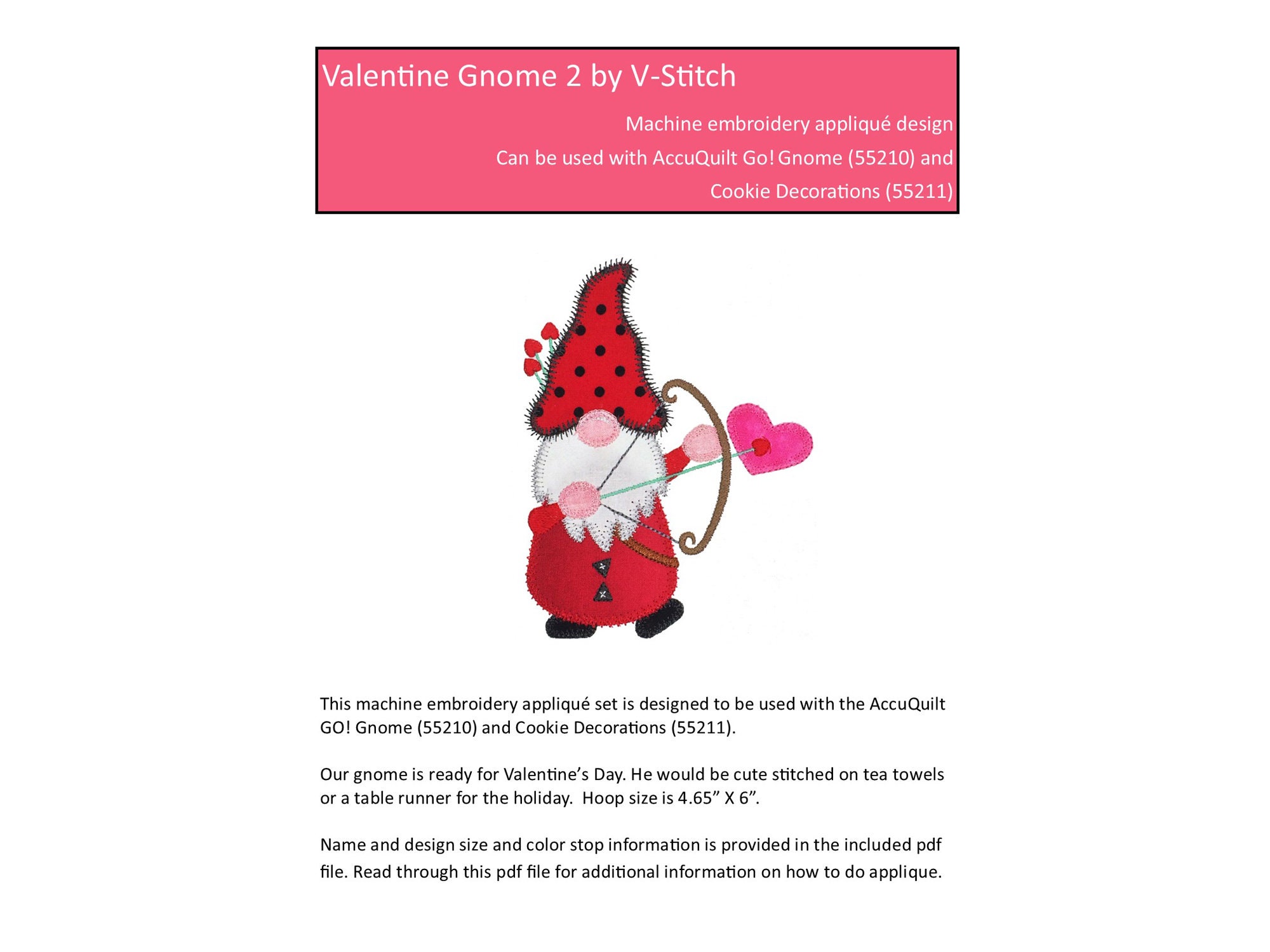 Valentine Gnome 2 Applique Design. Instant Download Available. Hoop ...