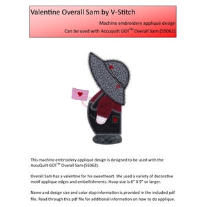 Valentine Overall Sam Appliqué Machine Embroidery Design. Compatible ...