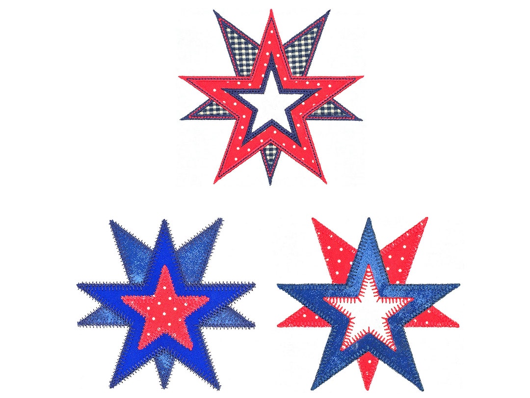 Triple Stars Applique Machine Embroidery Set. Instant Download ...