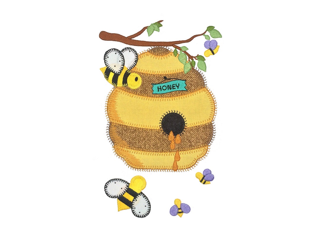 Bee and Beehive Honey Applique Design. Instant Download Available. Hoop ...