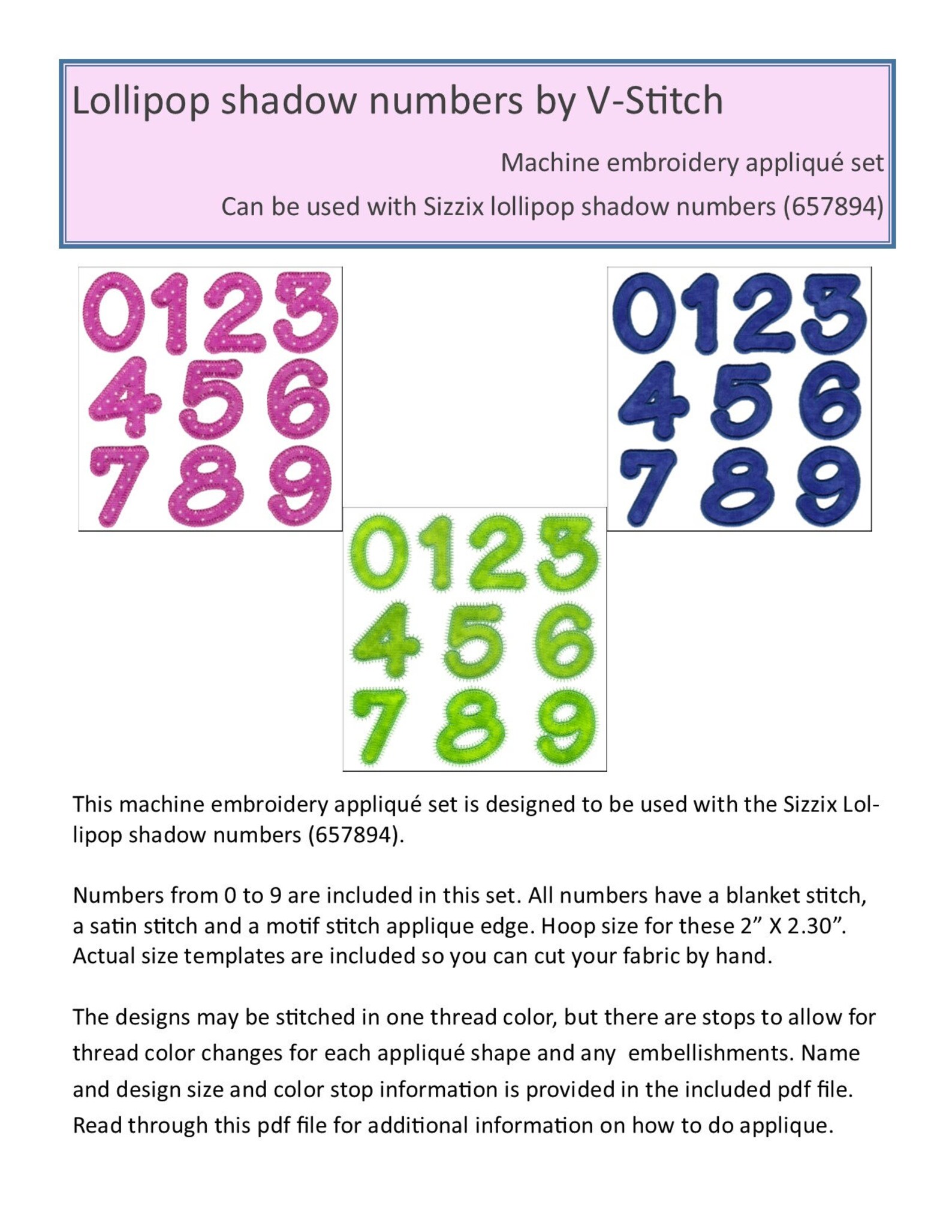 Sizzix Lollipop Shadow Numbers Appliqué Embroidery Design Set. - Etsy