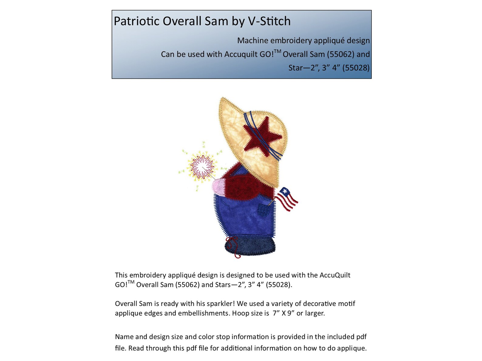 Accuquilt Patriotic Overall Sam Appliqué Embroidery Design. | Etsy
