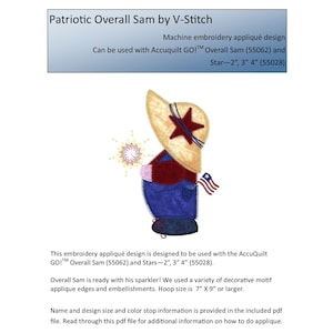 Accuquilt Patriotic Overall Sam Appliqué Embroidery Design. Instant ...