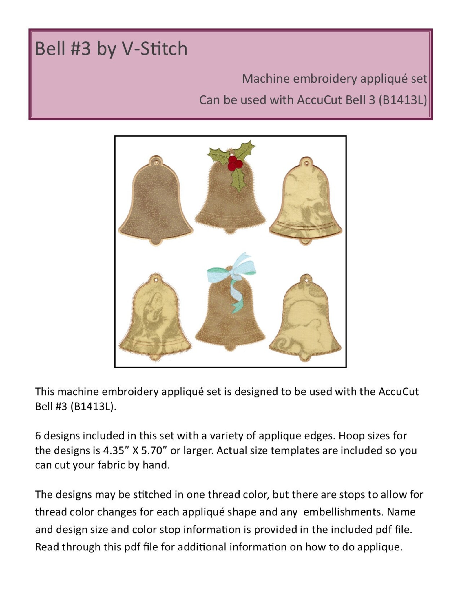 Accucut Bell 3 Appliqué Embroidery Design Set. Instant - Etsy