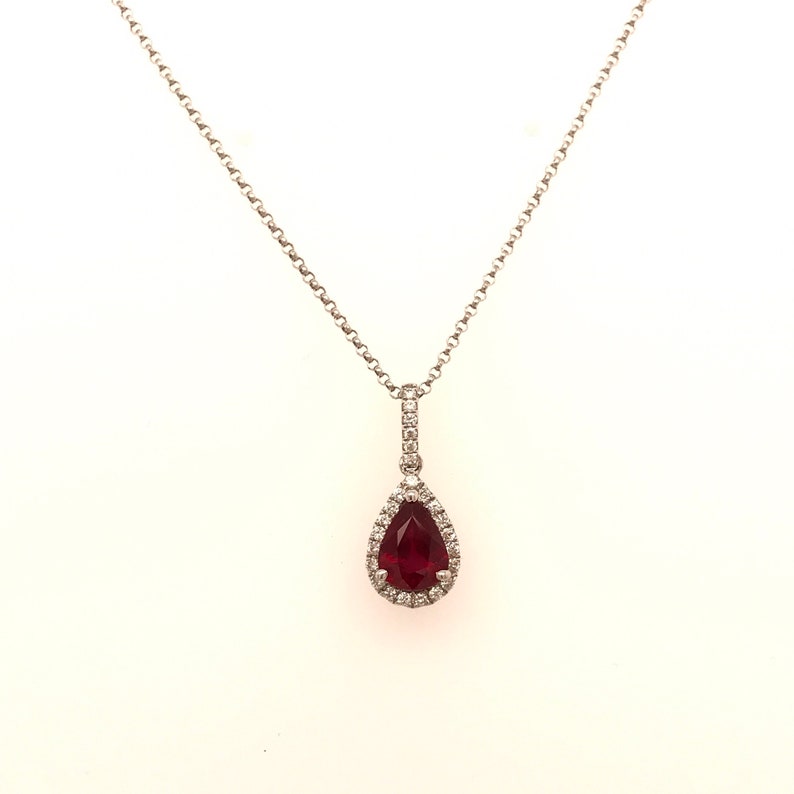 Pear Shaped Natural Red Ruby With Diamond Halo and Micropave in 18K ...
