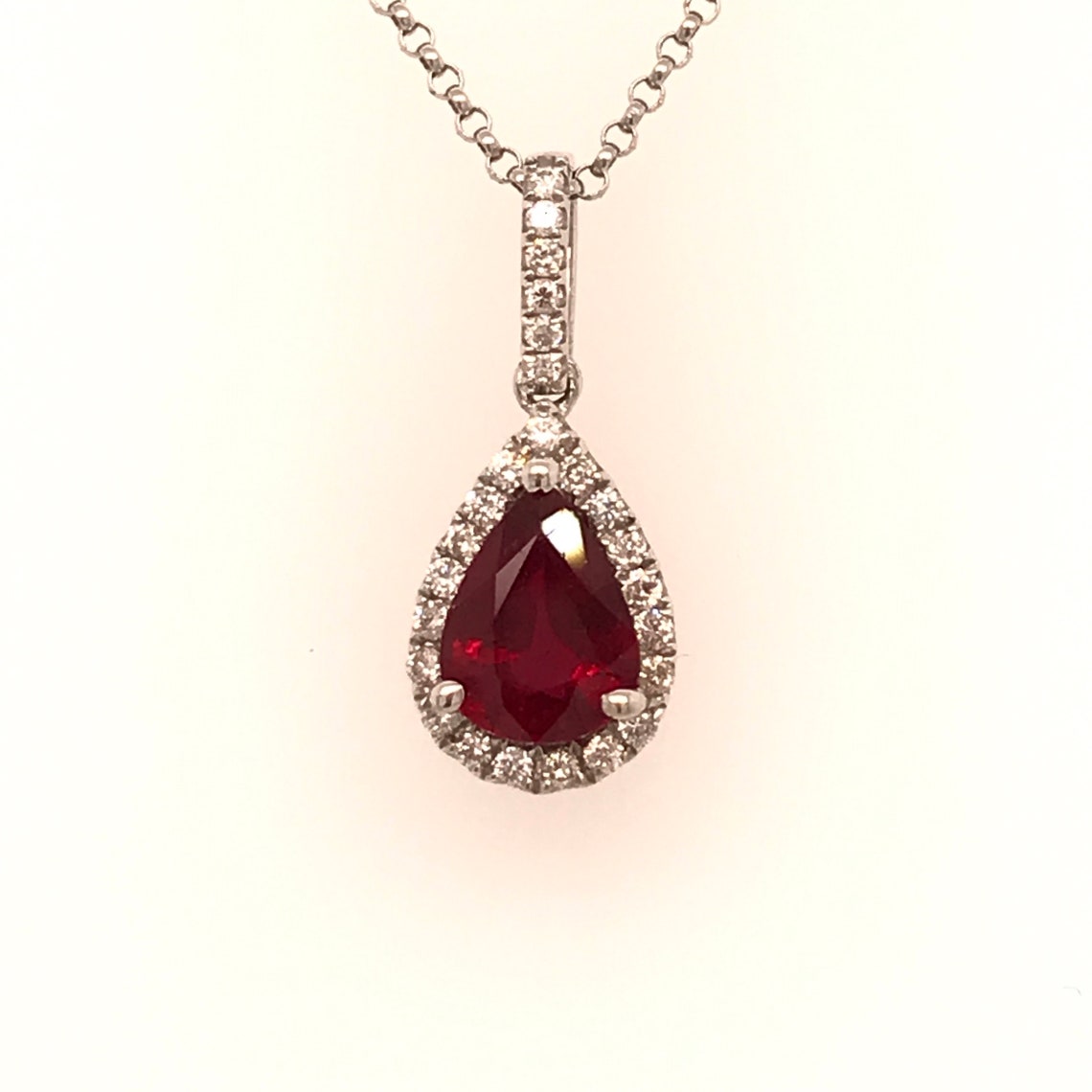 Pear Shaped Natural Red Ruby With Diamond Halo and Micropave in 18K ...