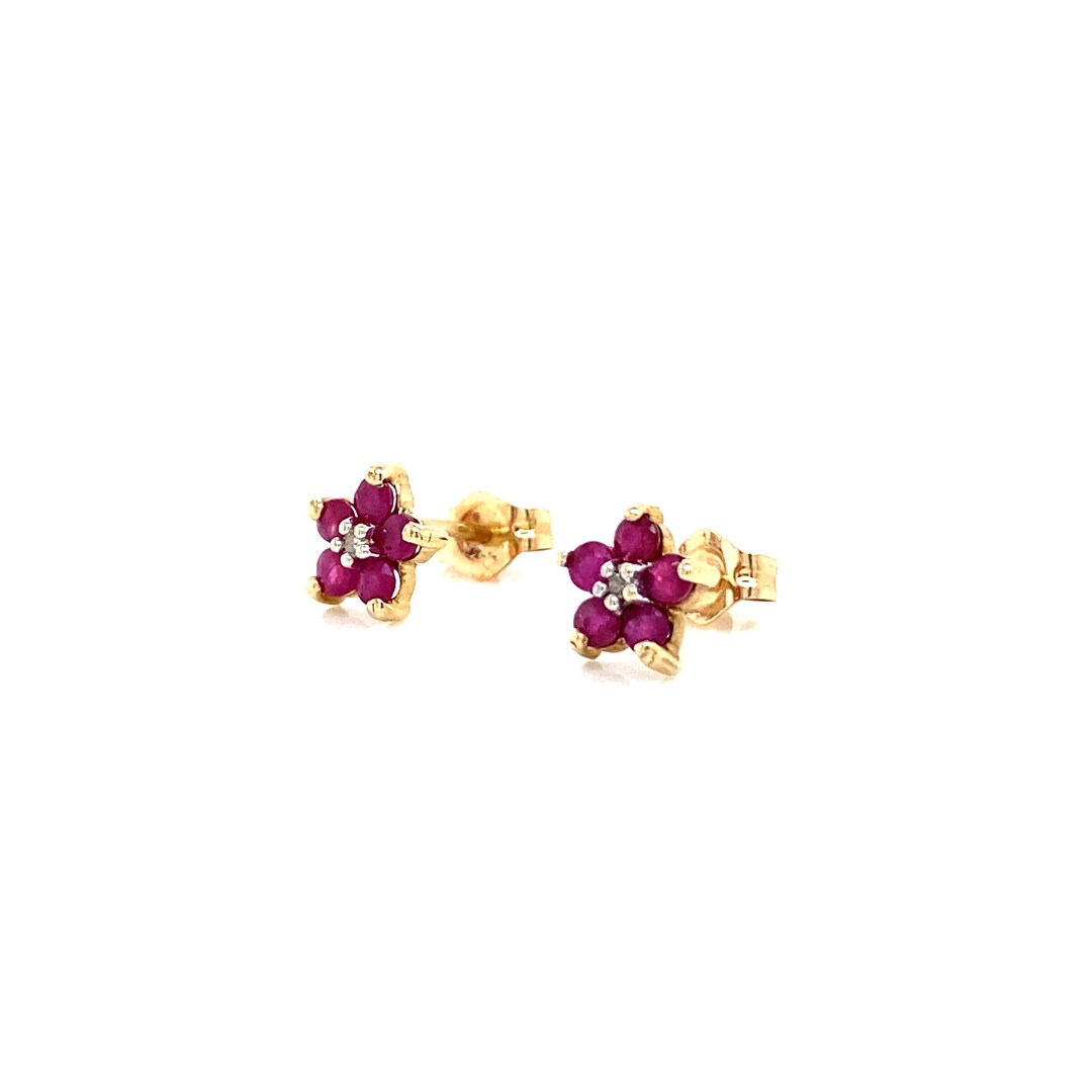 Gorgeous Ruby and Diamond Flower Shaped Push Back Earrings in - Etsy