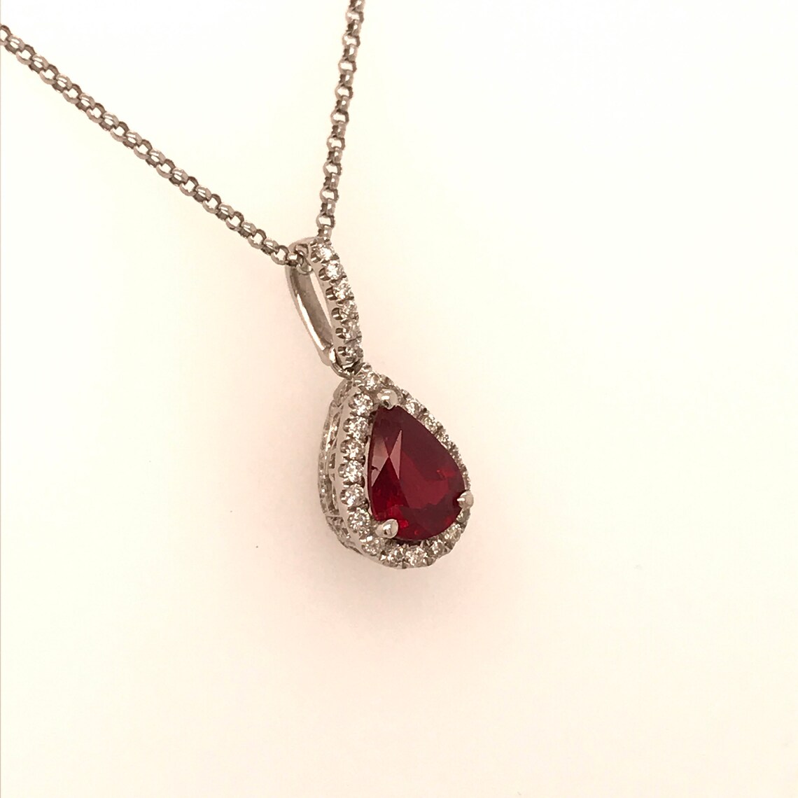 Pear Shaped Natural Red Ruby With Diamond Halo and Micropave in 18K ...