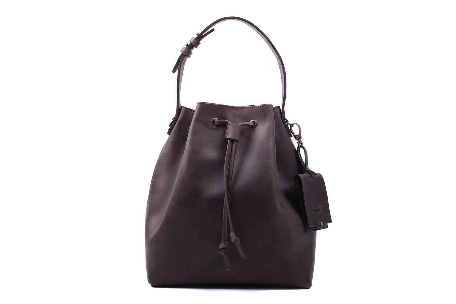 Dark brown bucket bag store