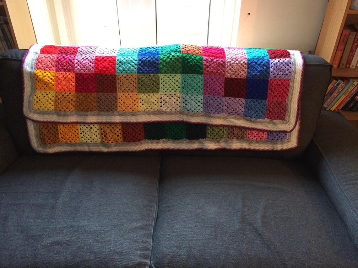 Multi-coloured Crochet Throw Blanket - Etsy