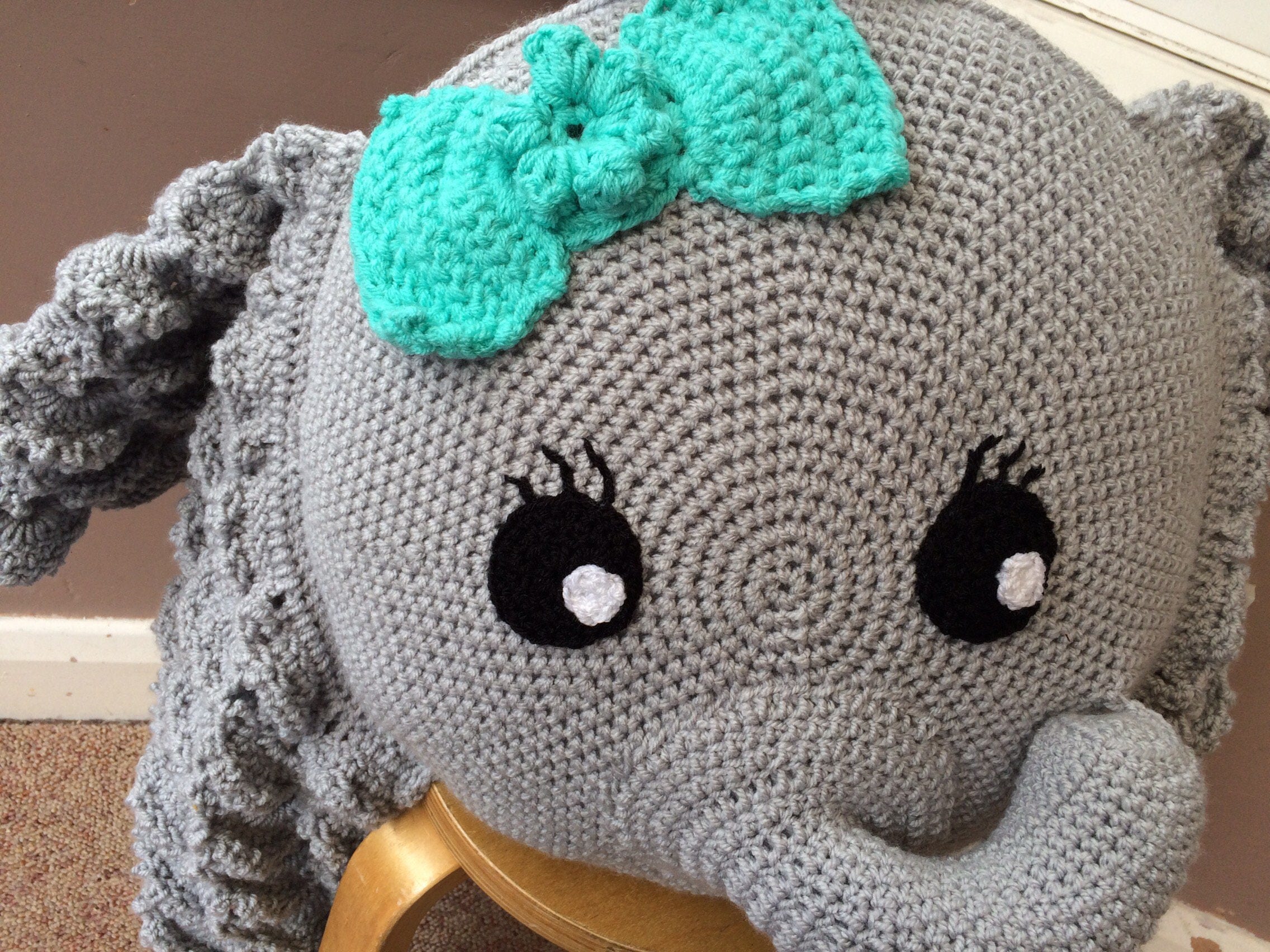 Crochet Elephant Cushion Pillow Nursery Bedding - Etsy