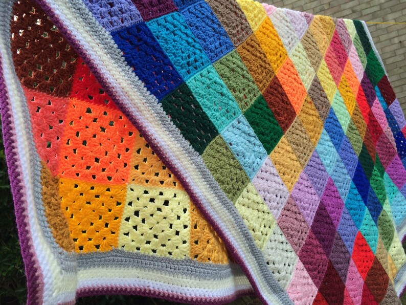 Multi-coloured Crochet Throw Blanket - Etsy UK