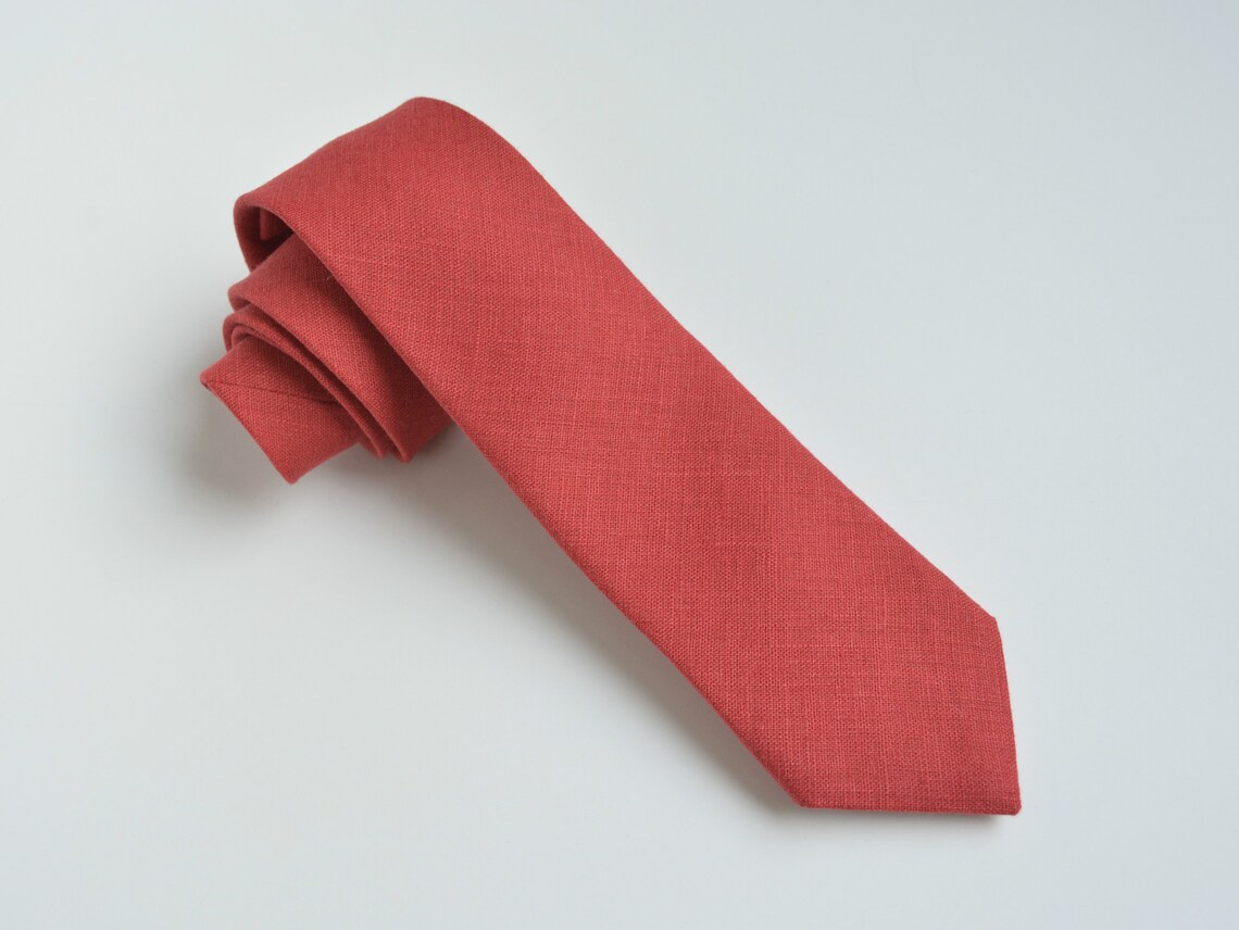 Red Linen Necktie Solid Muted Matte Red Necktie Prom - Etsy