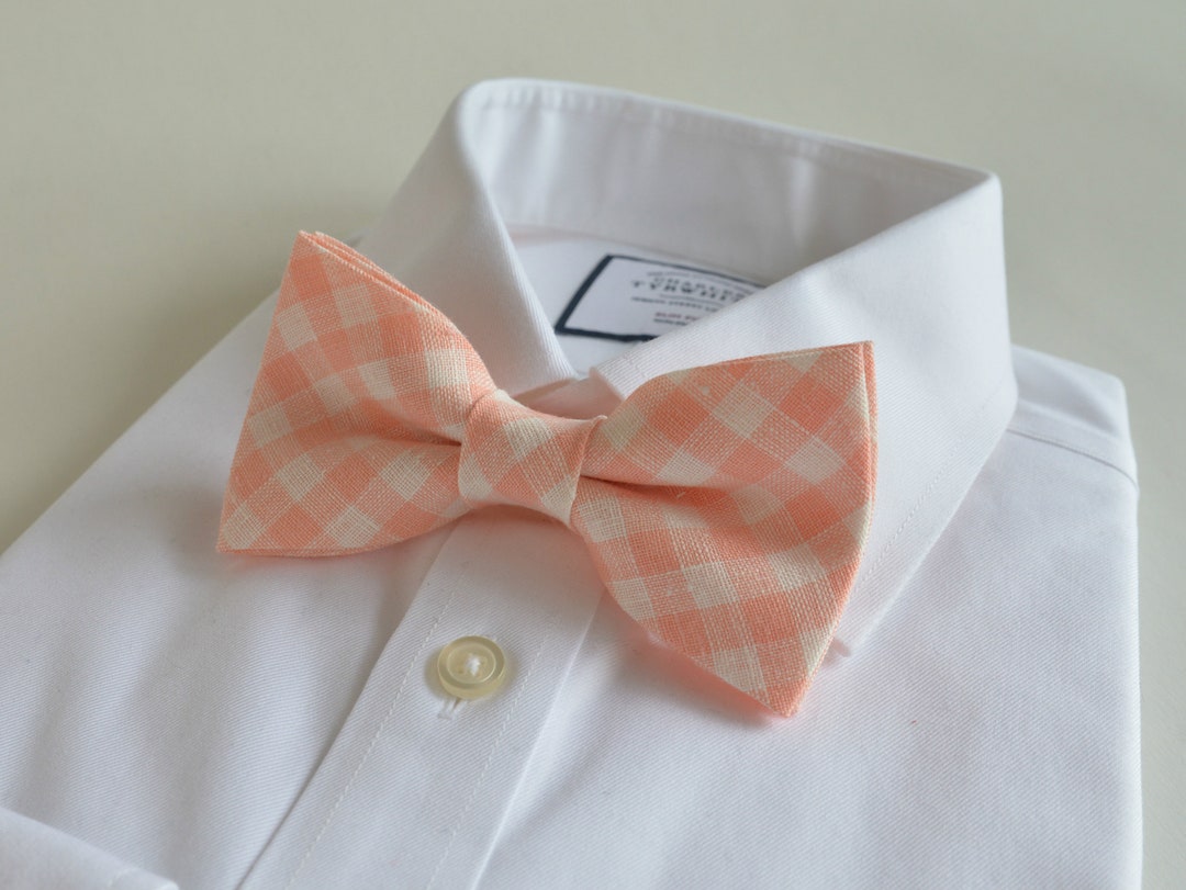 Checkered Peach Orange Linen Bow Ties - Tropical Wedding Ties ...