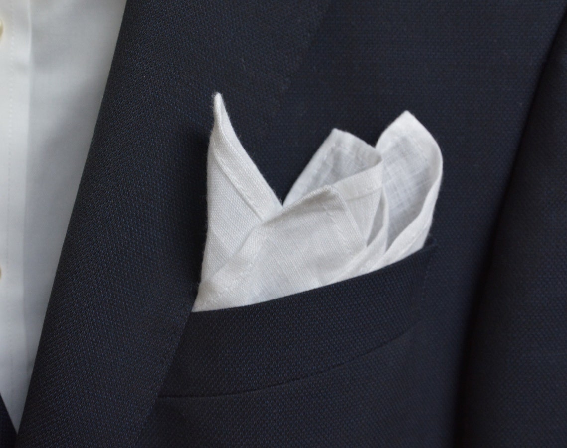 White Linen Pocket Square Wedding Handkerchief Formal - Etsy