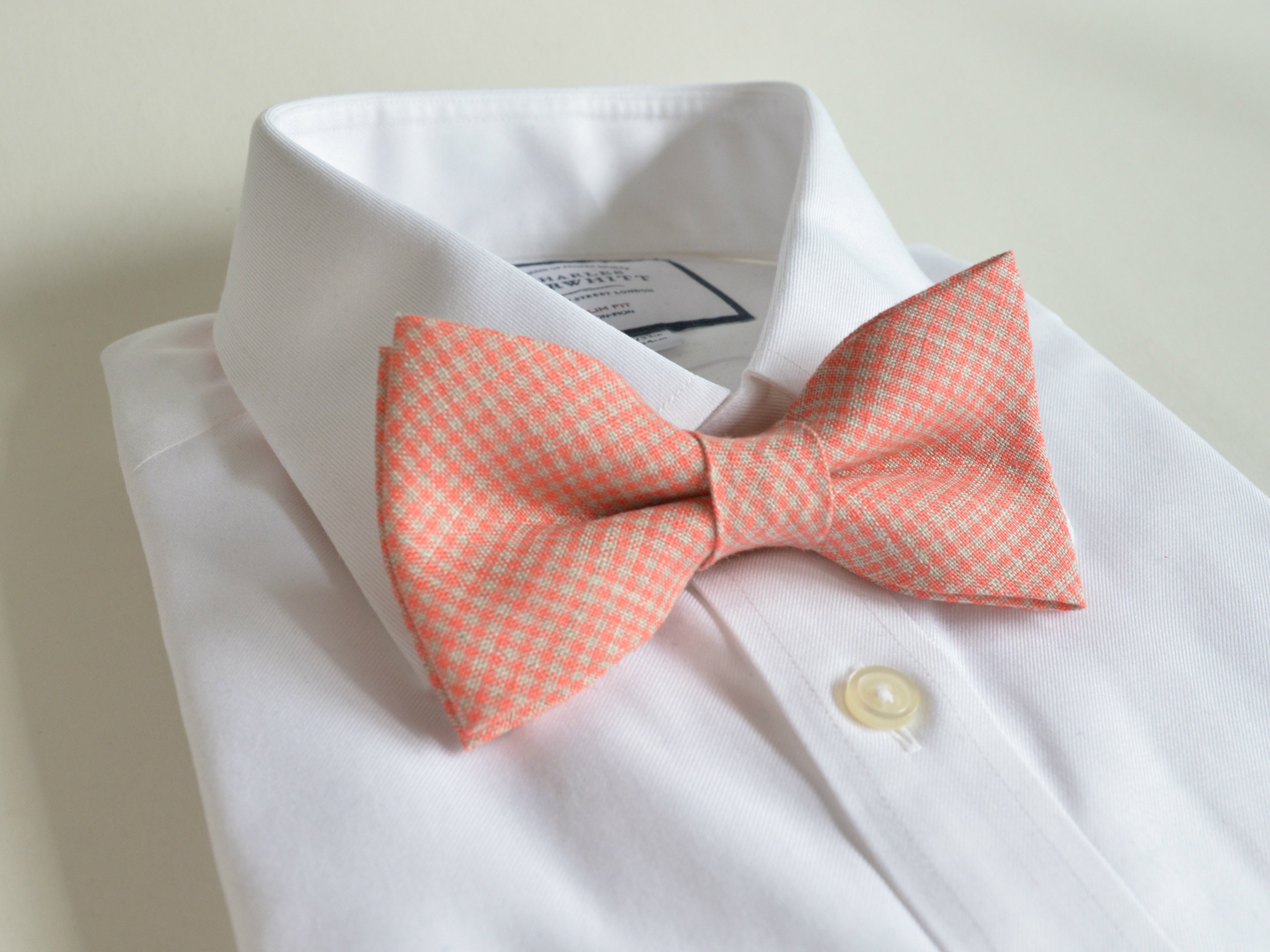 Checkered Peach Orange Linen Bow ties Tropical Wedding Ties | Etsy