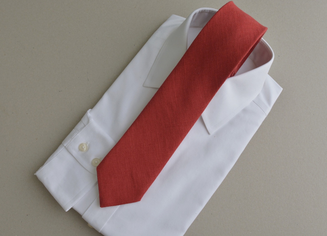 Red Linen Necktie Solid Muted Matte Red Necktie Prom - Etsy