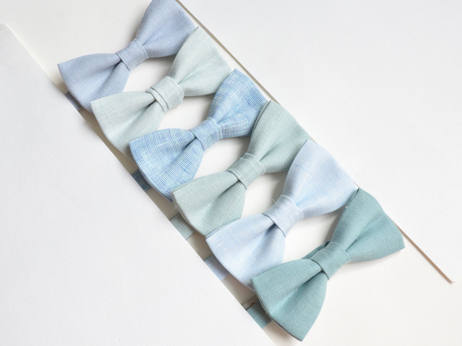 Set of Pastel Blue Green Mismatched Groomsmen Linen Bowties - Mix ...