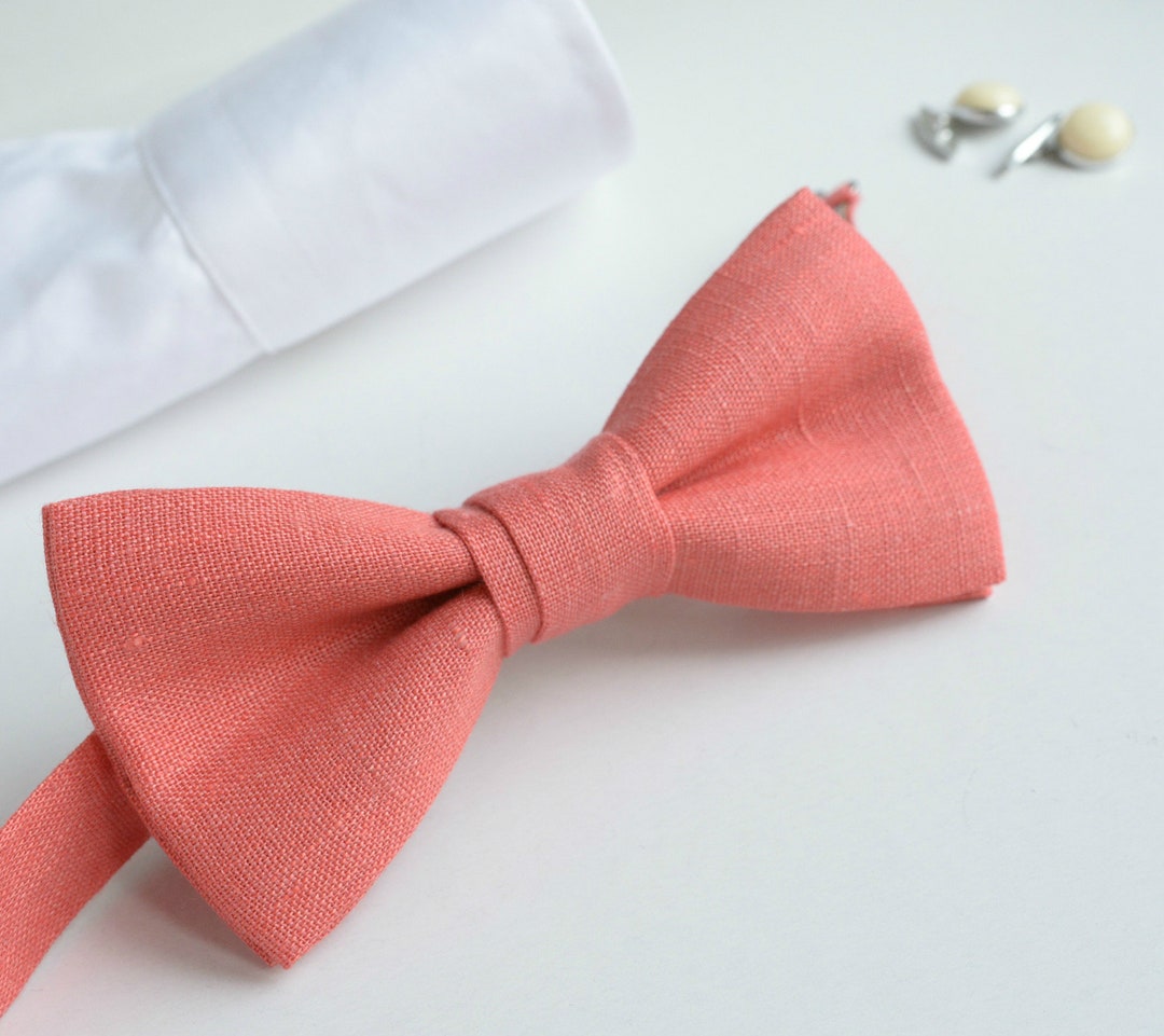 Coral Linen Bow Ties for Men, Boys - Summer Wedding Groom, Groomsmen ...