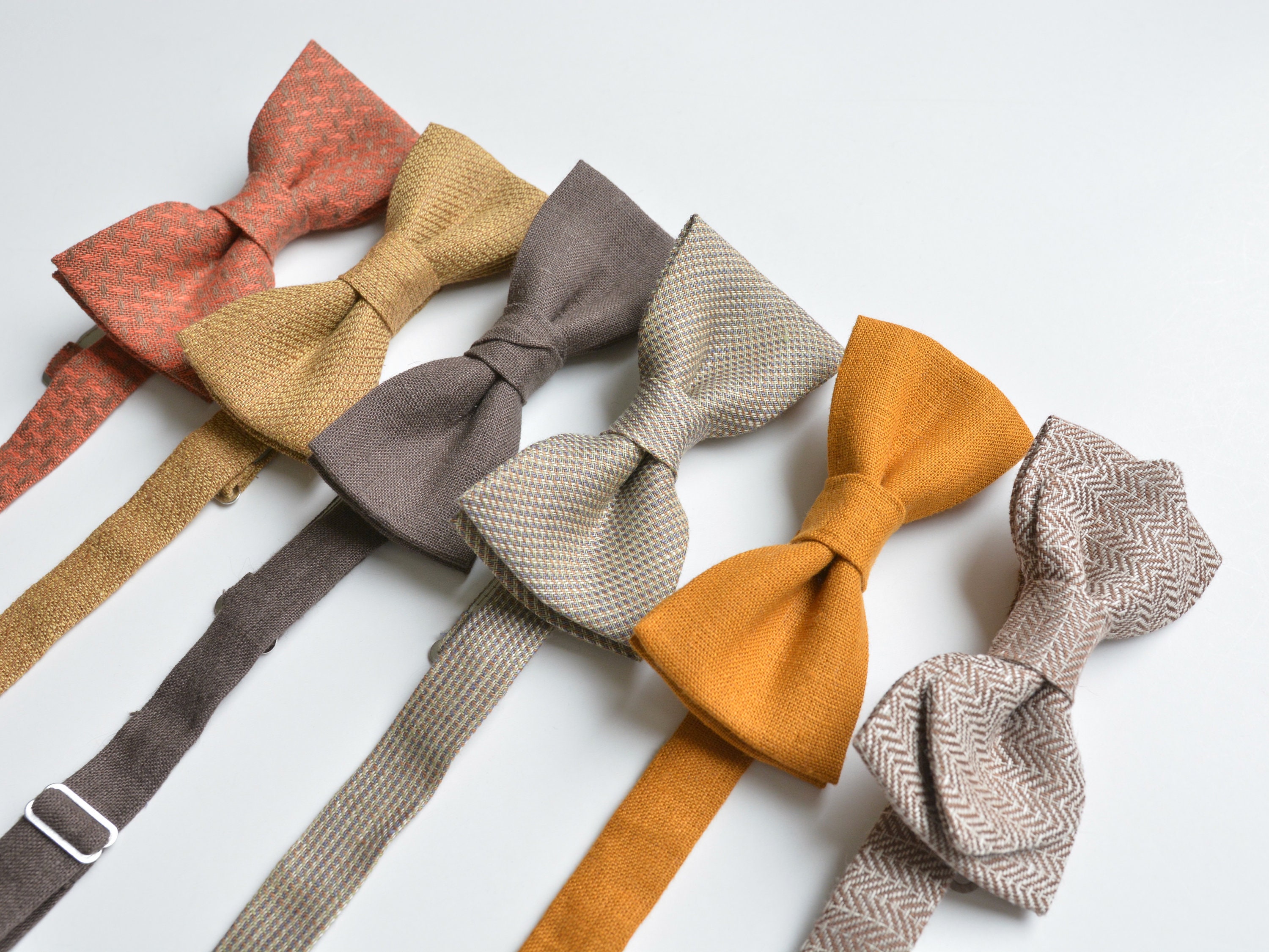Set of Brown, Rust Mix and Match Linen Groomsmen Bowties for Casual ...