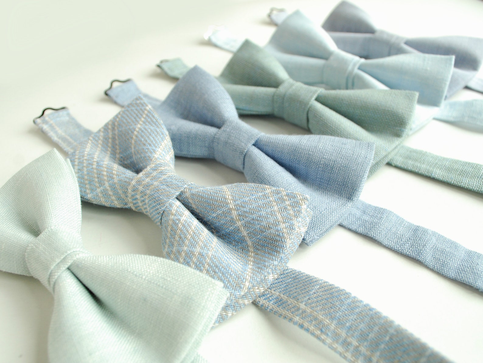 Set of Pastel Blue Green Mismatched Groomsmen Linen Bowties - Mix ...