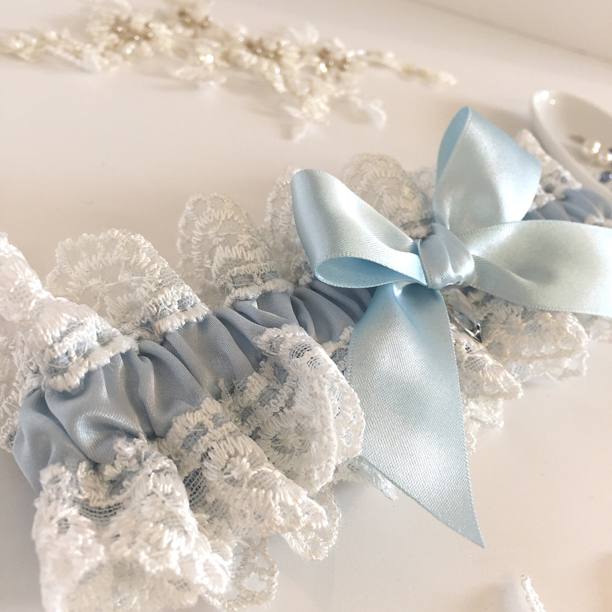 A Classic Something Blue Wedding Garter Ivory Tulle and Blue Satin ...