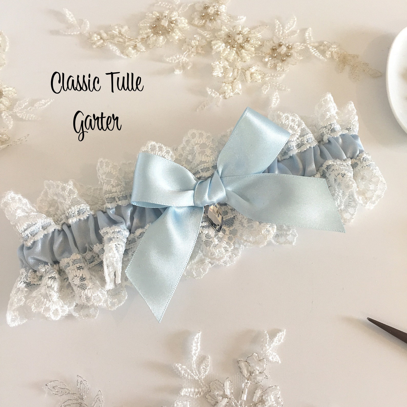 A Classic Something Blue Wedding Garter Ivory Tulle and Blue Satin ...