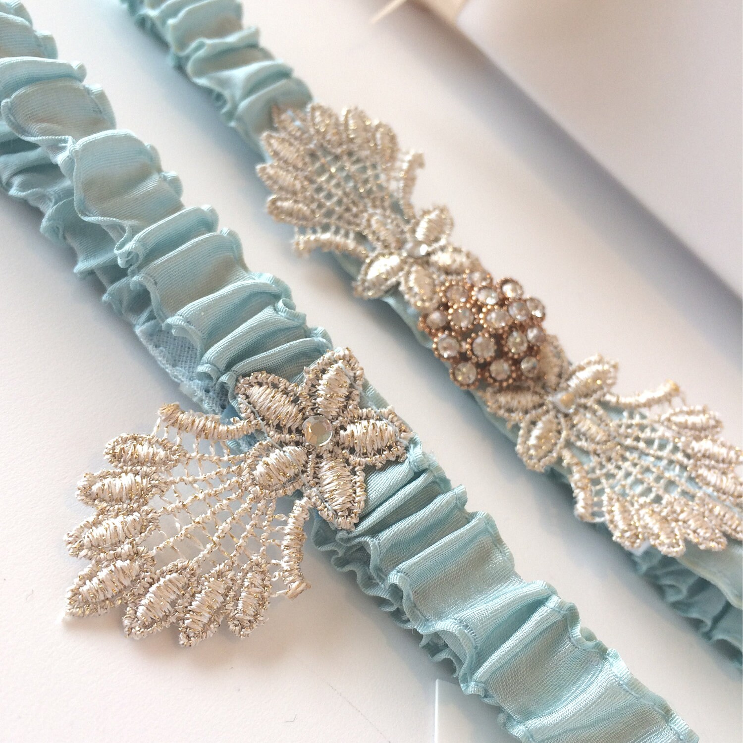 Vintage Wedding Garter Set, Perfect Something Blue Pure Silk, Guipure ...