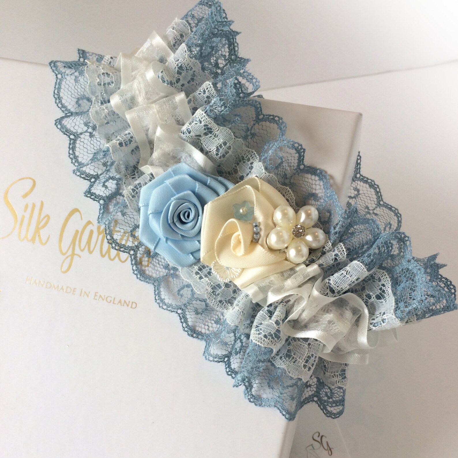 Vintage Wedding Garter in a Dusty Blue Lace Ruffle With a - Etsy