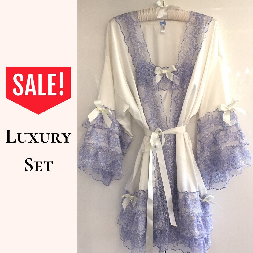 Sample Sale! - Gorgeous Feminine Negligee Set - Blue Nightgown - Frilly ...