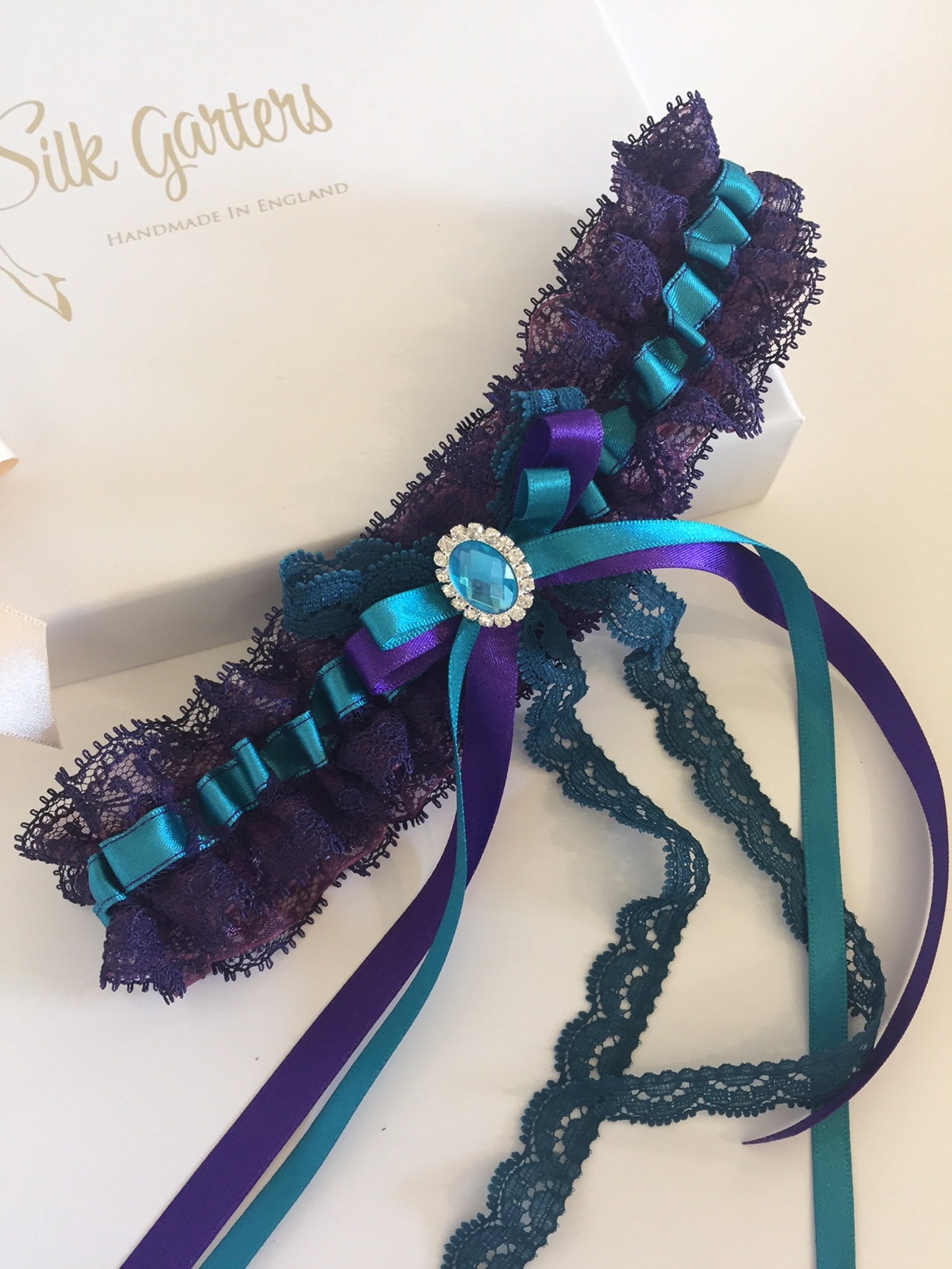 Purple and Teal Wedding Garter, Just so Dainty! With a Crystal, Boho ...