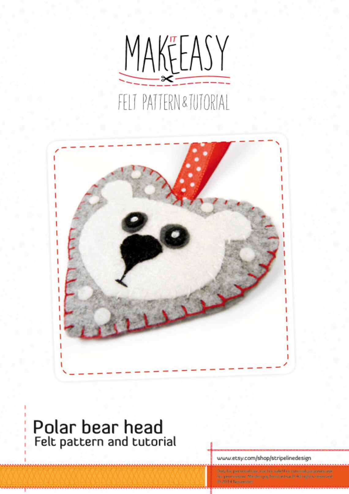 Felt pattern and Tutorial DIY Polar bear head in Heart | Etsy