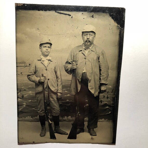 Rare Father and Son Holding Rifles / Hunting Guns Original | Etsy