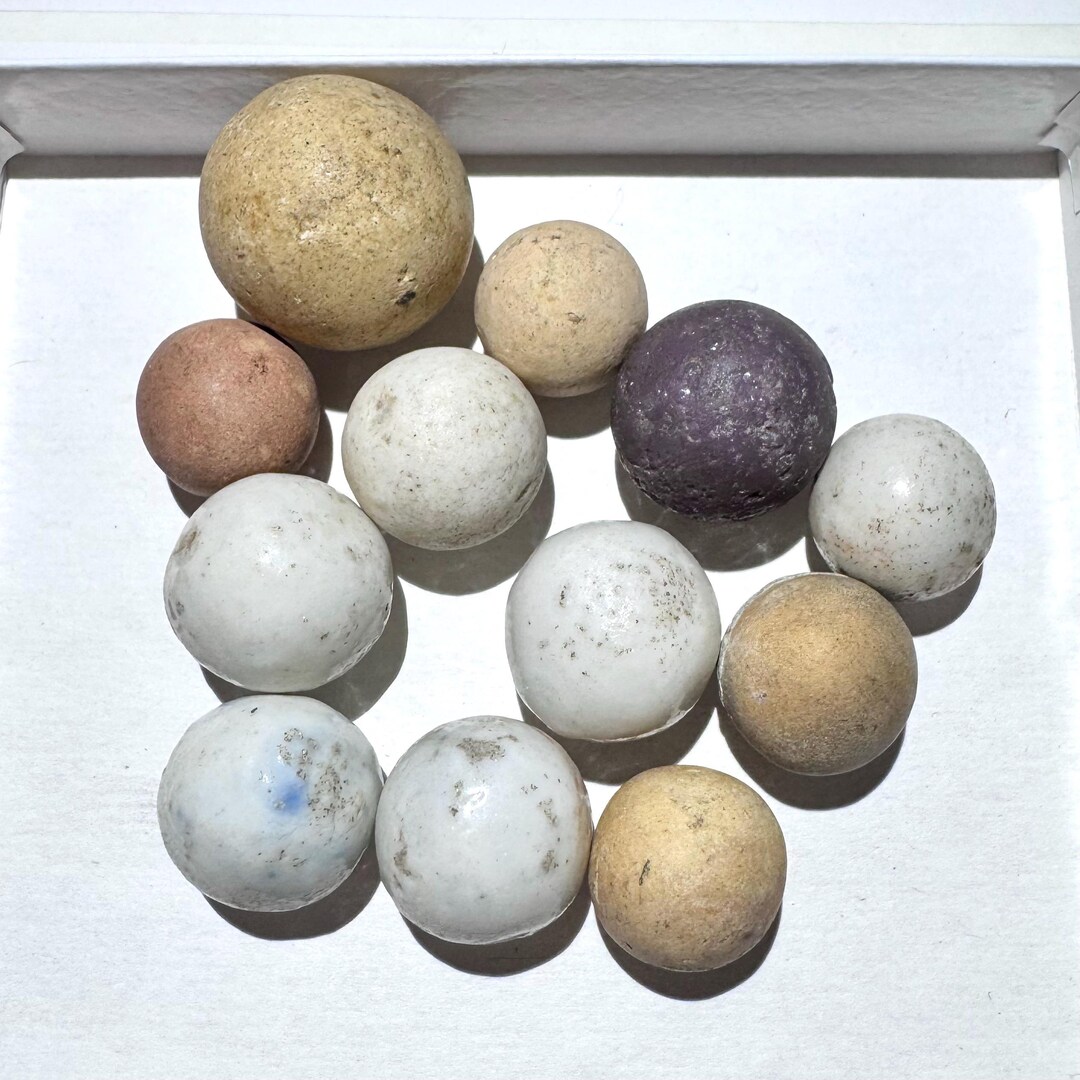 12pc Lot Antique Clay Pottery Marble Set & Rare Purple 1800s Wholesale ...