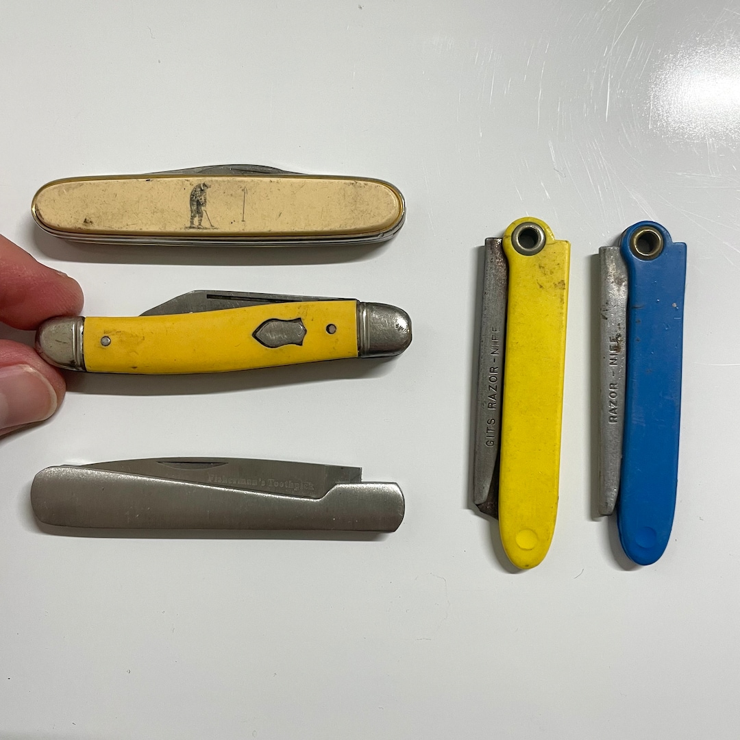 5pc Lot Vintage Collectible 1970s Pocket Knife Set Fishermans Toothpick ...