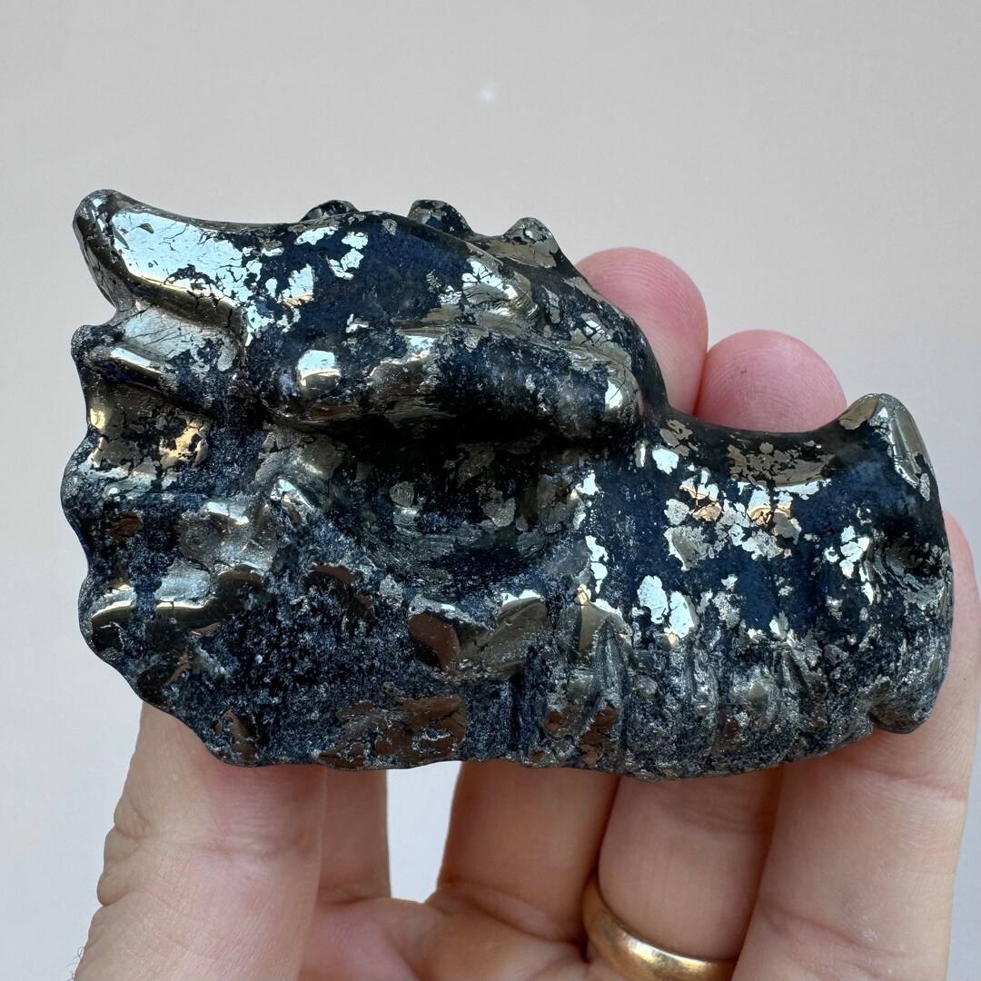 Badass 2.6” Pyrite Crystal Dragon Head Carving 208g Carved Pyrite Stone ...
