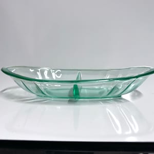Vintage 9.2” Large Retro Depression Uranium Glass Divided Snack Bowl UV ...
