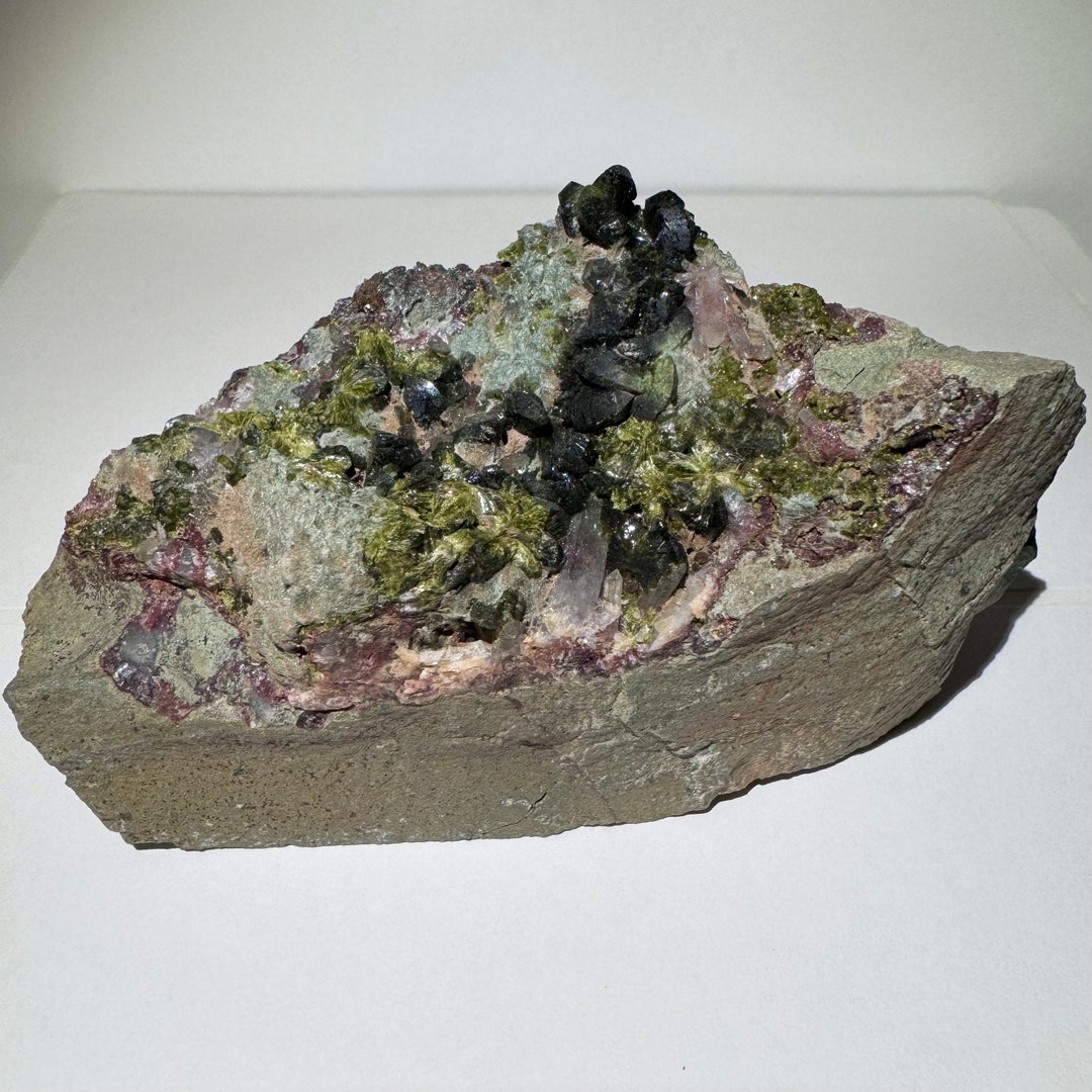 Rare 4.2” Large Epidote With Hematite Quartz on Basalt Crystal Cluster ...