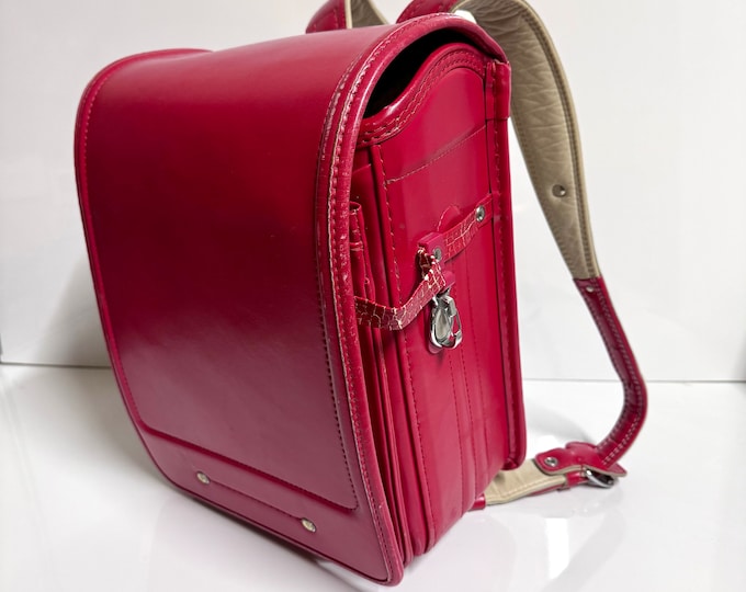 Vintage 12” Red Japanese Takashimaya Leather Backpack Adjustable School ...